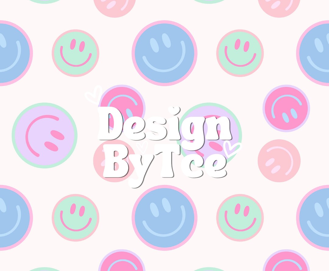 Retro Pastel Color Happy Face Seamless Pattern Files Digital Paper for ...