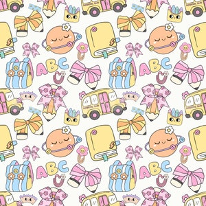Cute Back to School School Bus ABC Seamless Pattern Files for Fabric ...