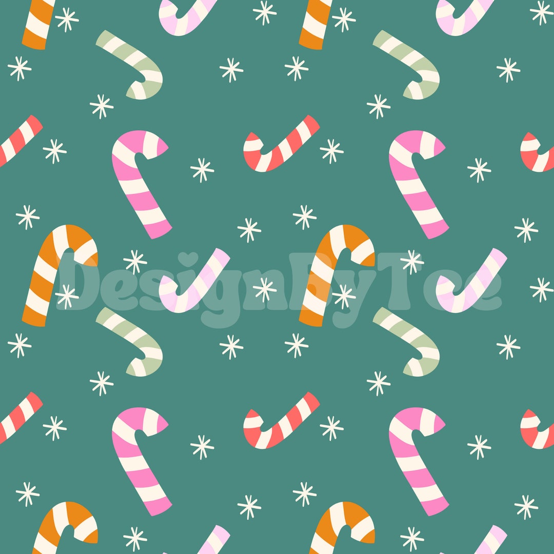 Colorful Candy Cane With Star Seamless Pattern Files for Fabric ...