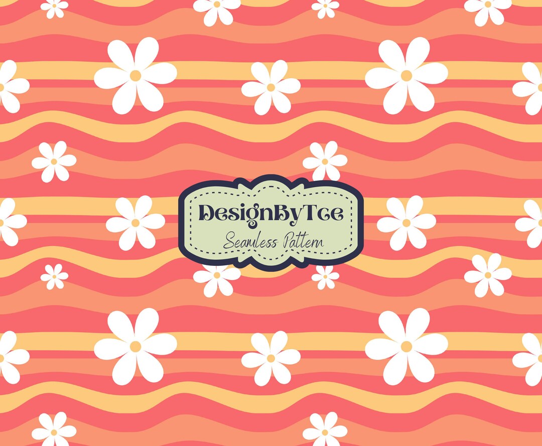 70s Hippie Daisy Sunset Seamless Pattern: Fabric Printing (digital File ...