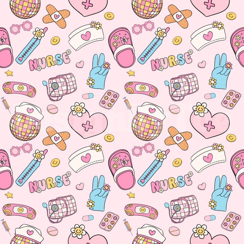 Disco Ball Nurse Pattern: Pink Fabric Sublimation Design (digital ...