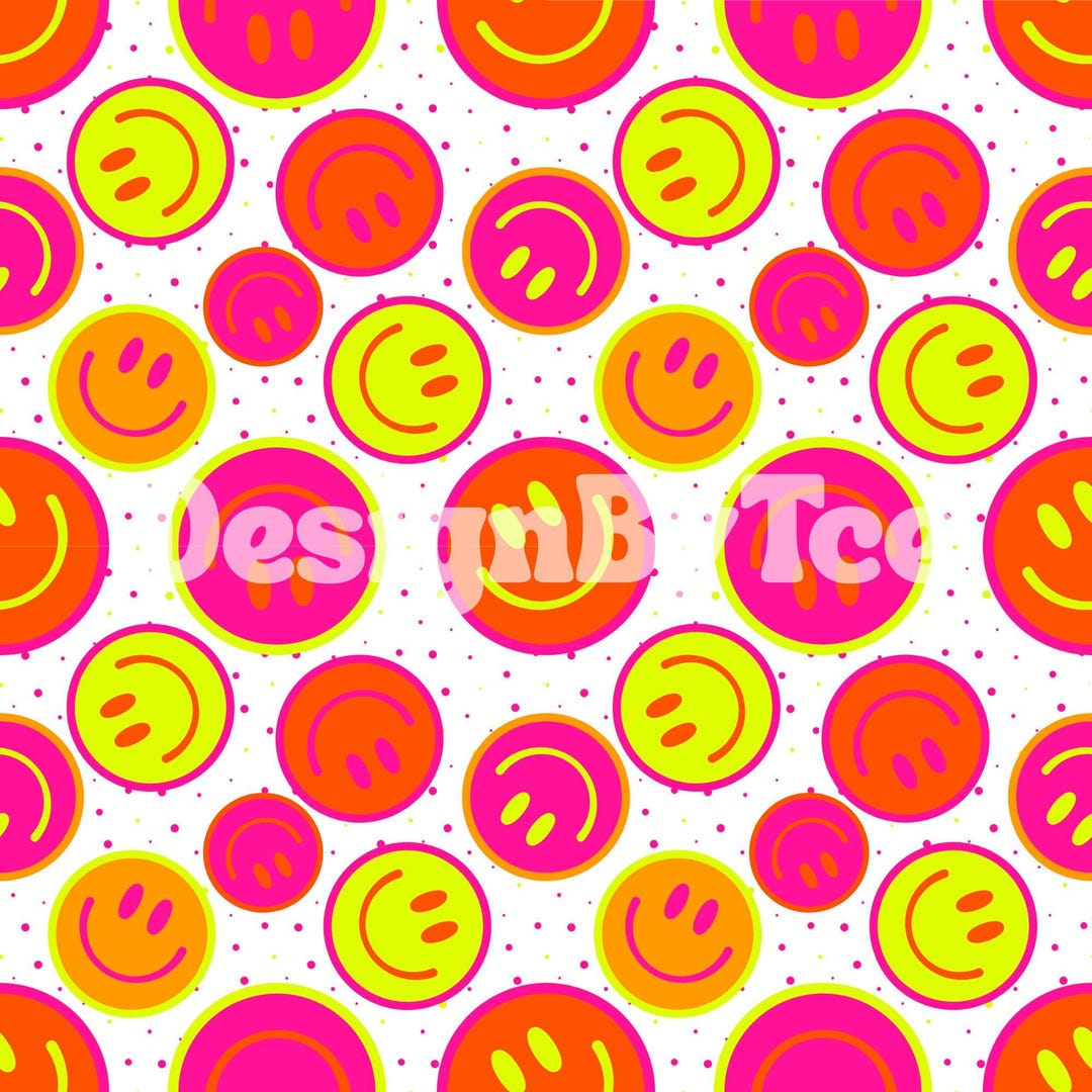 Neon Happy Face Seamless Pattern: Girly Summer Beach Design (digital ...