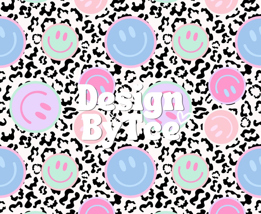 Summer Soft Pastel Color Happy Face With Leopard Background Seamless ...