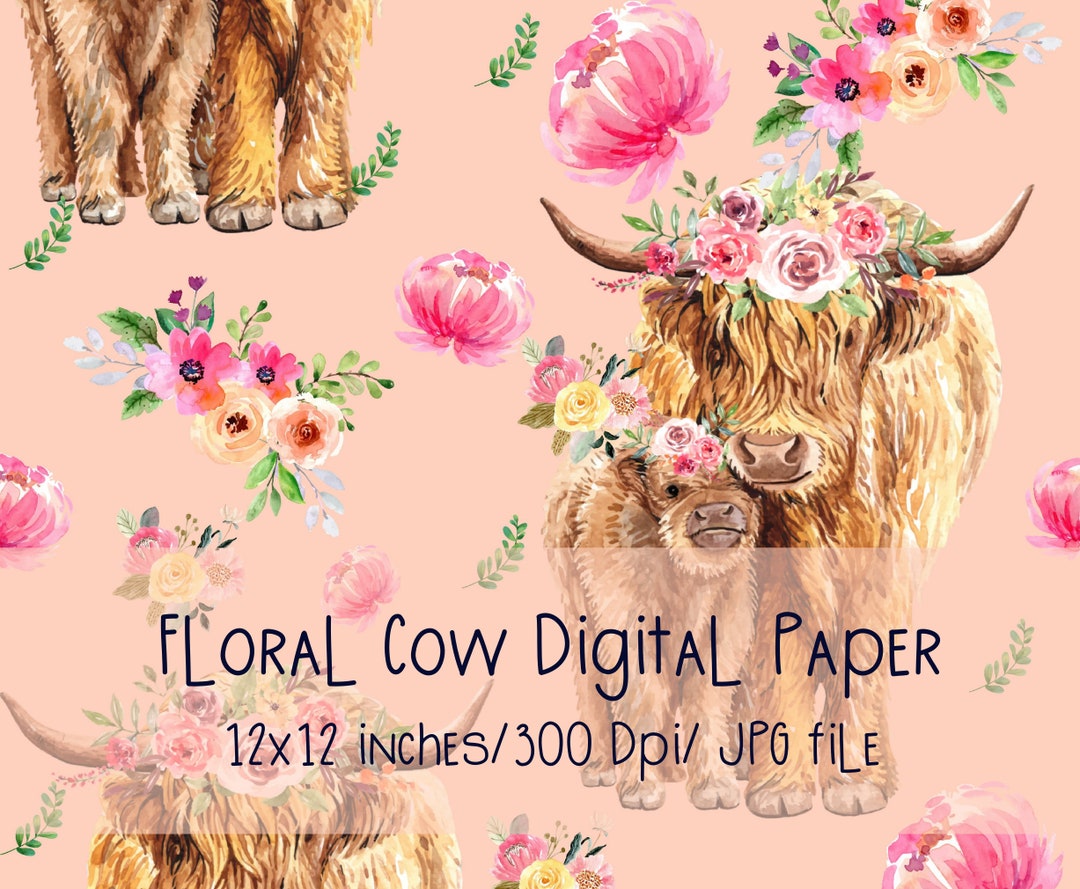 Floral Cow Repeating Pattern Watercolor Cow Pattern for - Etsy