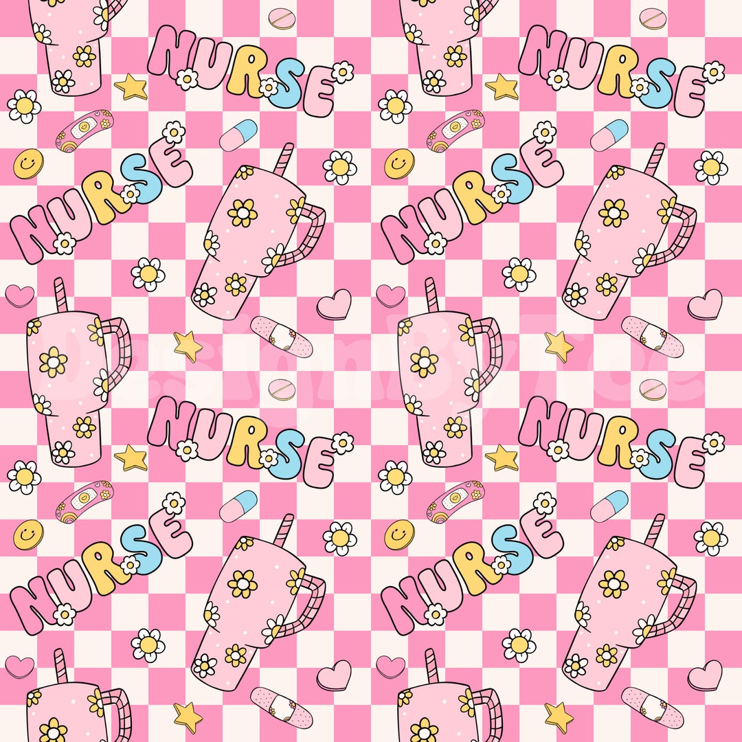 Nurse Groovy Pink Checkered Seamless Pattern: Tumbler & Fabric Design ...