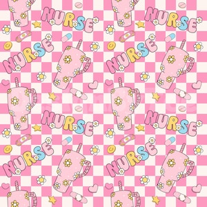 Nurse Groovy Pink Checkered Seamless Pattern: Tumbler & Fabric Design ...