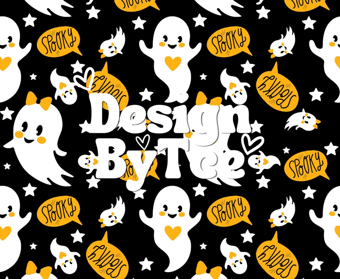 Spooky Girly Ghost Halloween Seamless Pattern Files for Fabric Printing ...