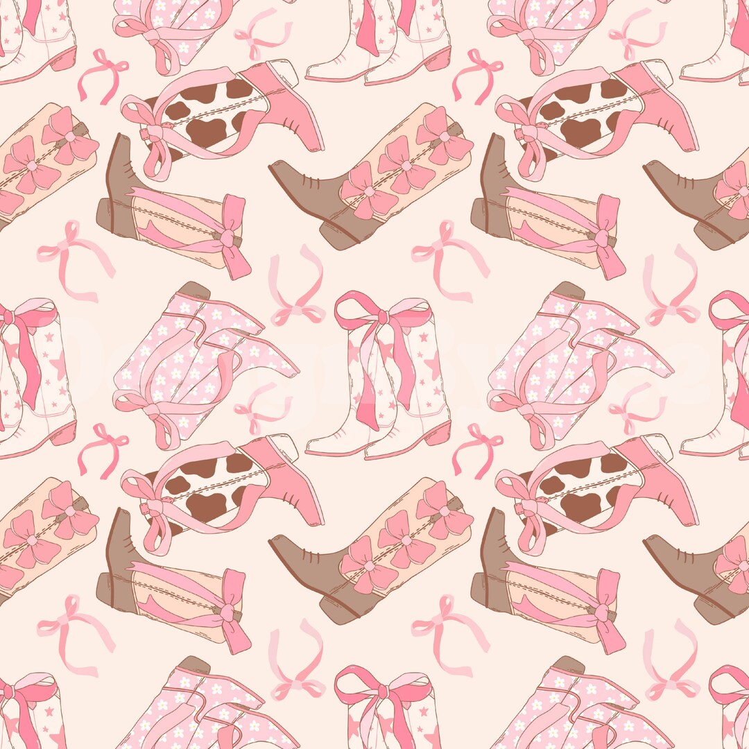 Coquette Cowgirl Boots Seamless Pattern: Pink Western Fabric (digital ...