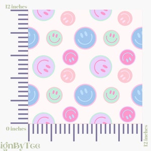 Retro Pastel Color Happy Face Seamless Pattern Files Digital Paper for ...