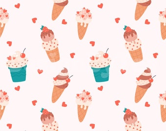 Valentine Ice Cream Seamless Pattern Files for Valentines Day Fabric ...