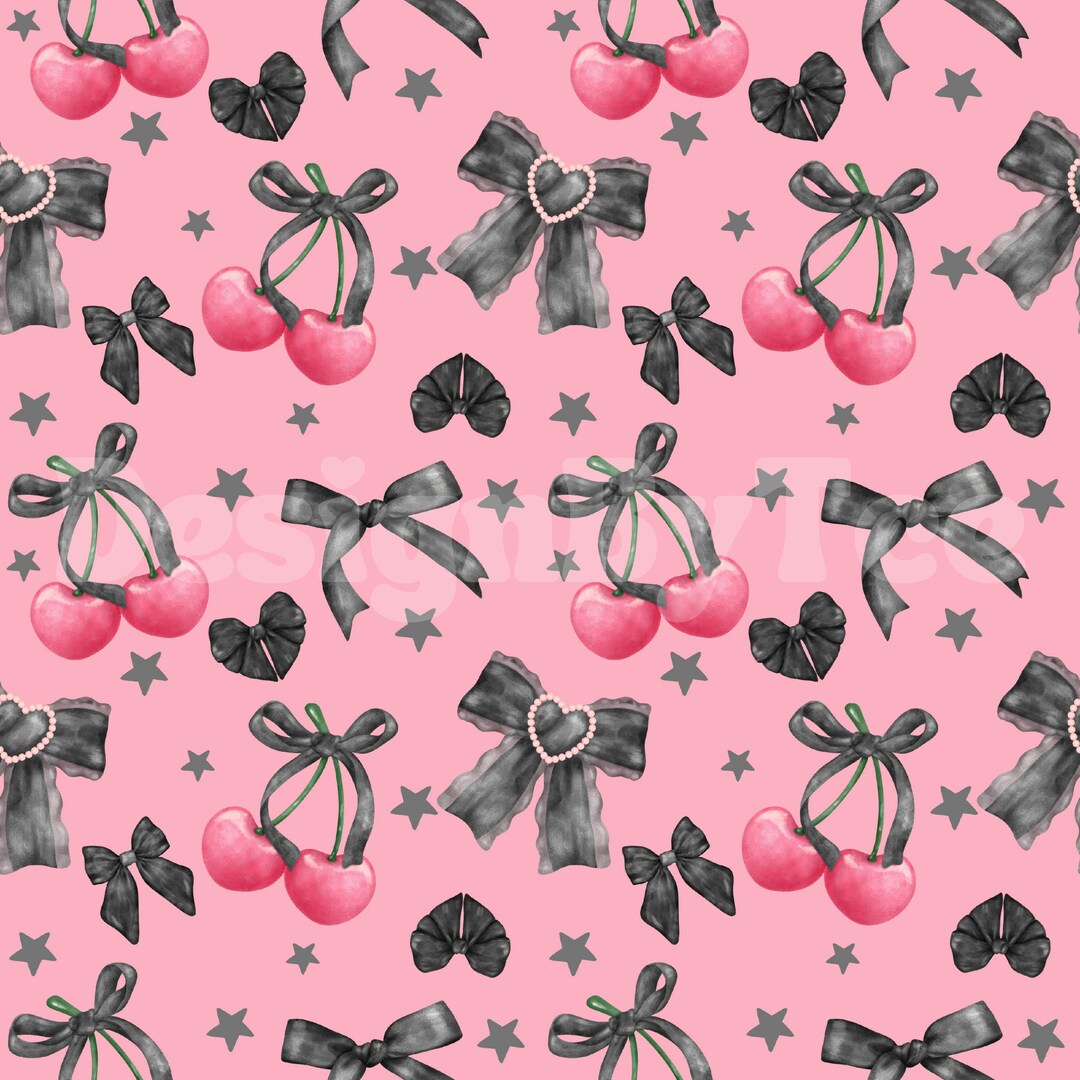 Gothic Coquette Cherry Bows Seamless Pattern: Fabric Printing Design ...
