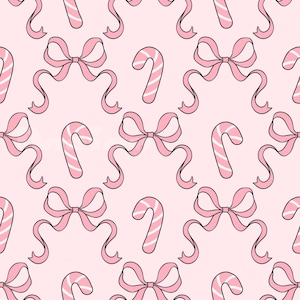 Christmas Coquette Bows and Candy Cane Seamless Pattern Files for ...