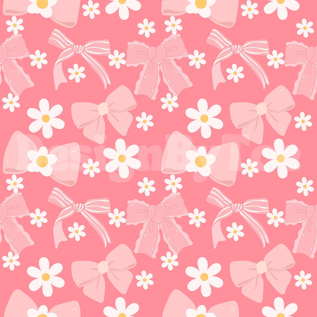 Coquette Pink Bows and Daisies Seamless Pattern (digital File) - Etsy