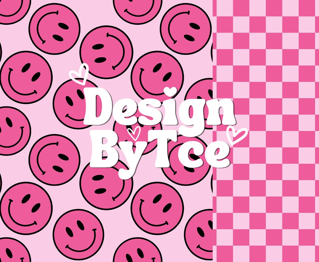 Happy Face Pink Seamless Pattern With Pink Checkerboard Digital Files ...