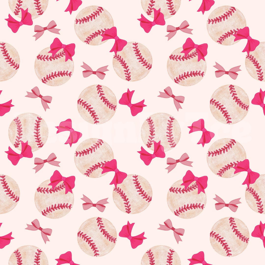 Baseball and Bows Seamless Pattern Files for Coquette Fabric Printing ...
