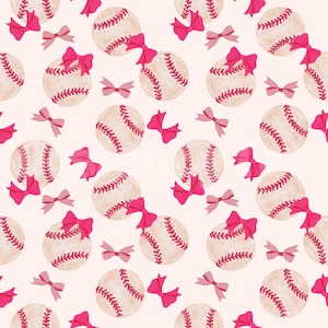 Baseball and Bows Seamless Pattern Files for Coquette Fabric Printing ...