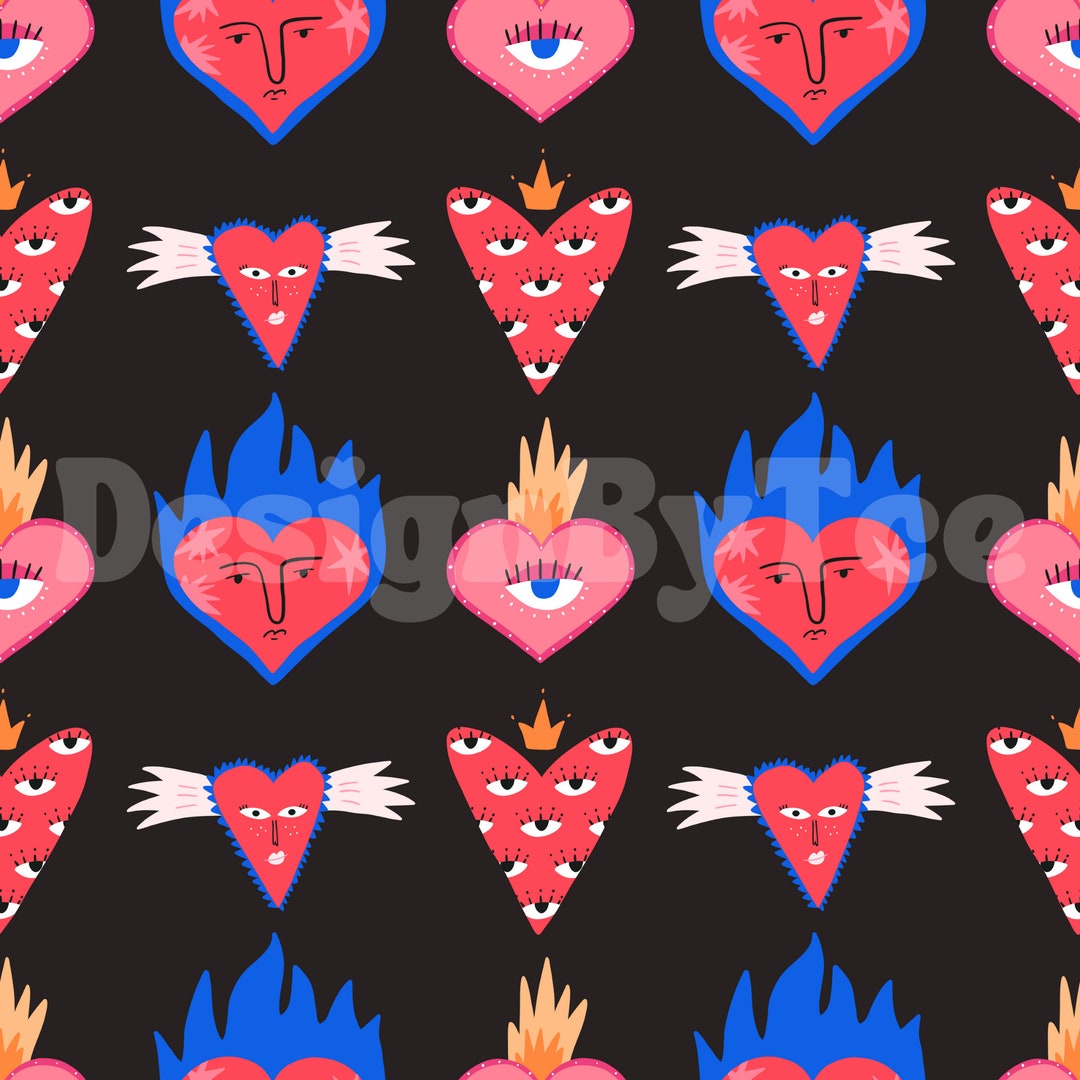 Funky Heart Seamless Pattern Files for Valentines Day Fabric ...