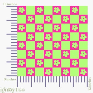 Electric Pink and Neon Green Floral Checkered Pattern for Seamless ...