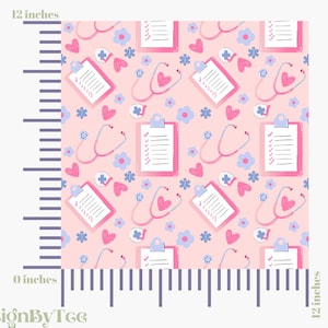 Floral Pink Nurse Seamless Pattern: Stethoscope Fabric Design (digital ...