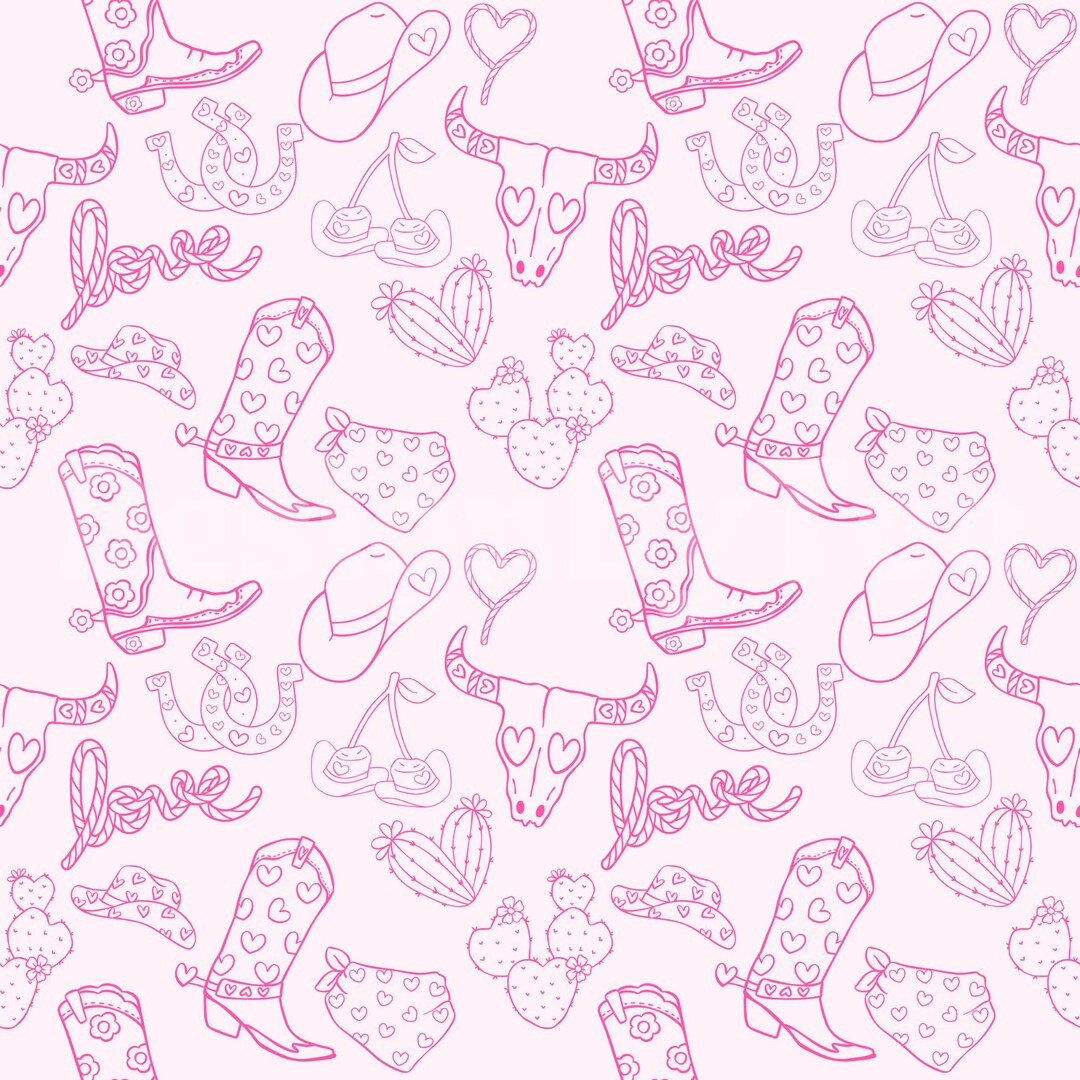 Doodle Valentine Retro Western Howdy Seamless Pattern Files for Fabric ...