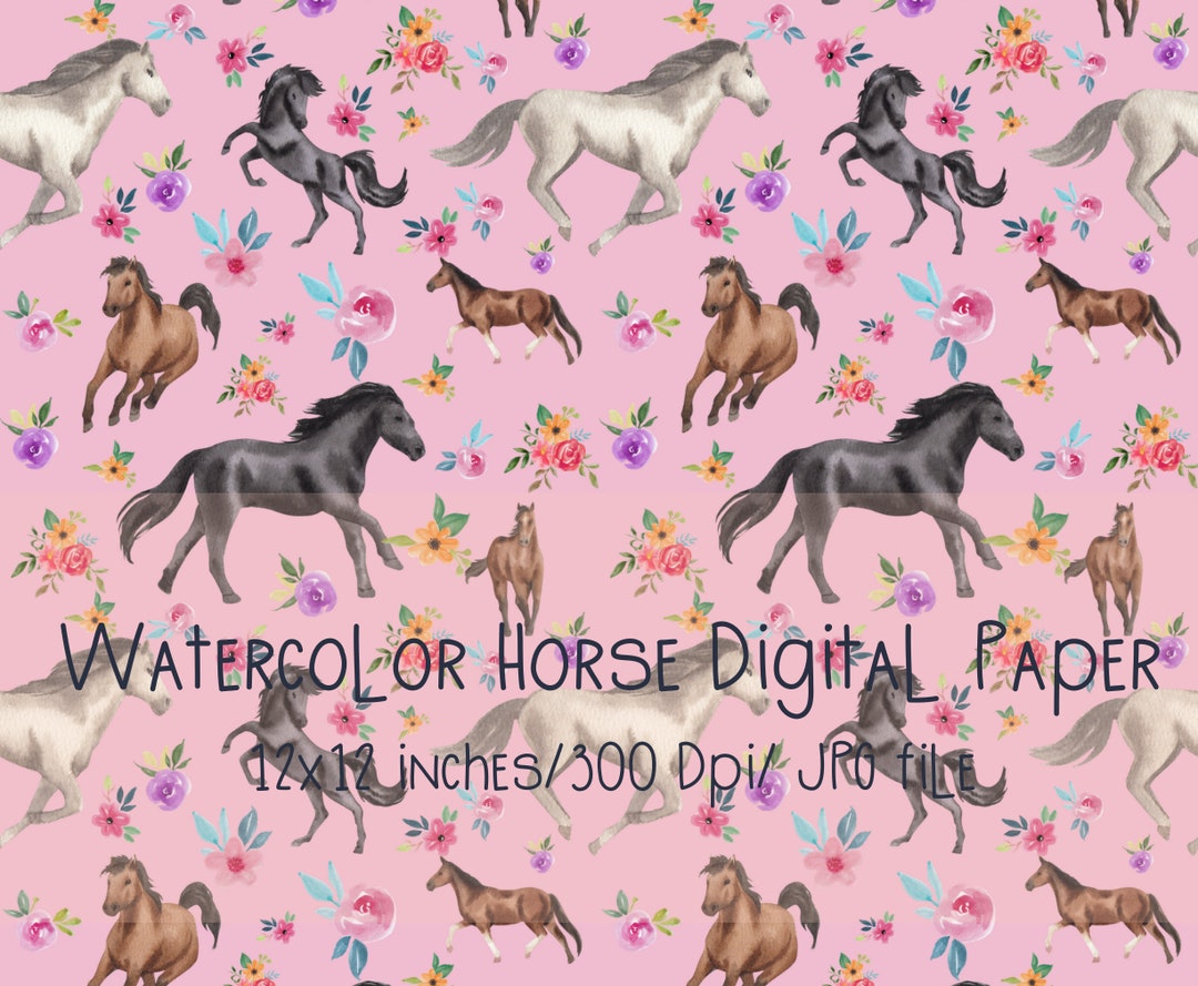 Watercolor Horse Digital Paper, Pattern Design for Commercial Use ...