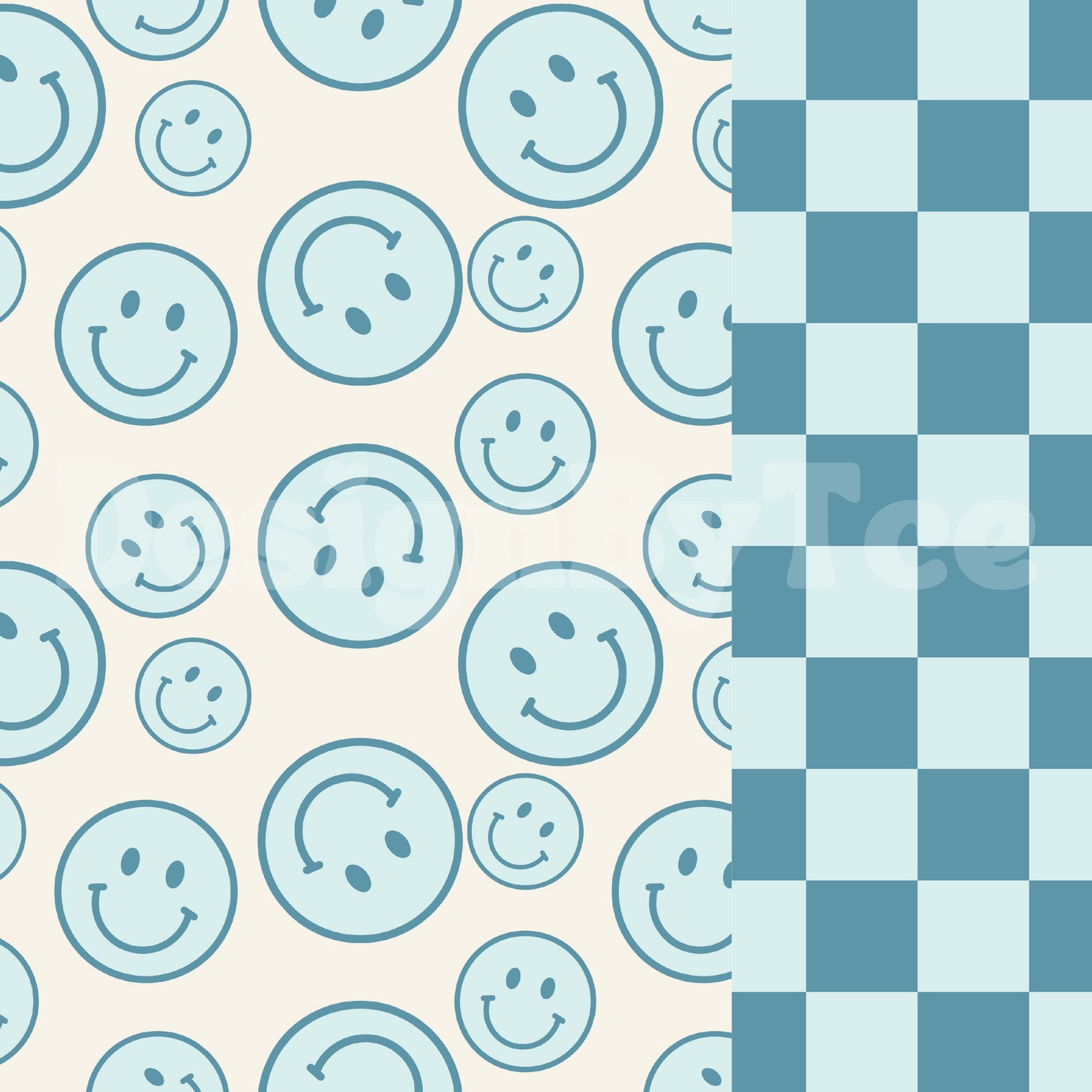 Baby Blue Happy Face Checkered Seamless Pattern (digital File) - Etsy