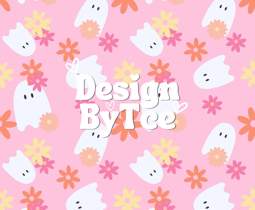 Cute Ghost With Flowers Pink Halloween Seamless Pattern Files for ...