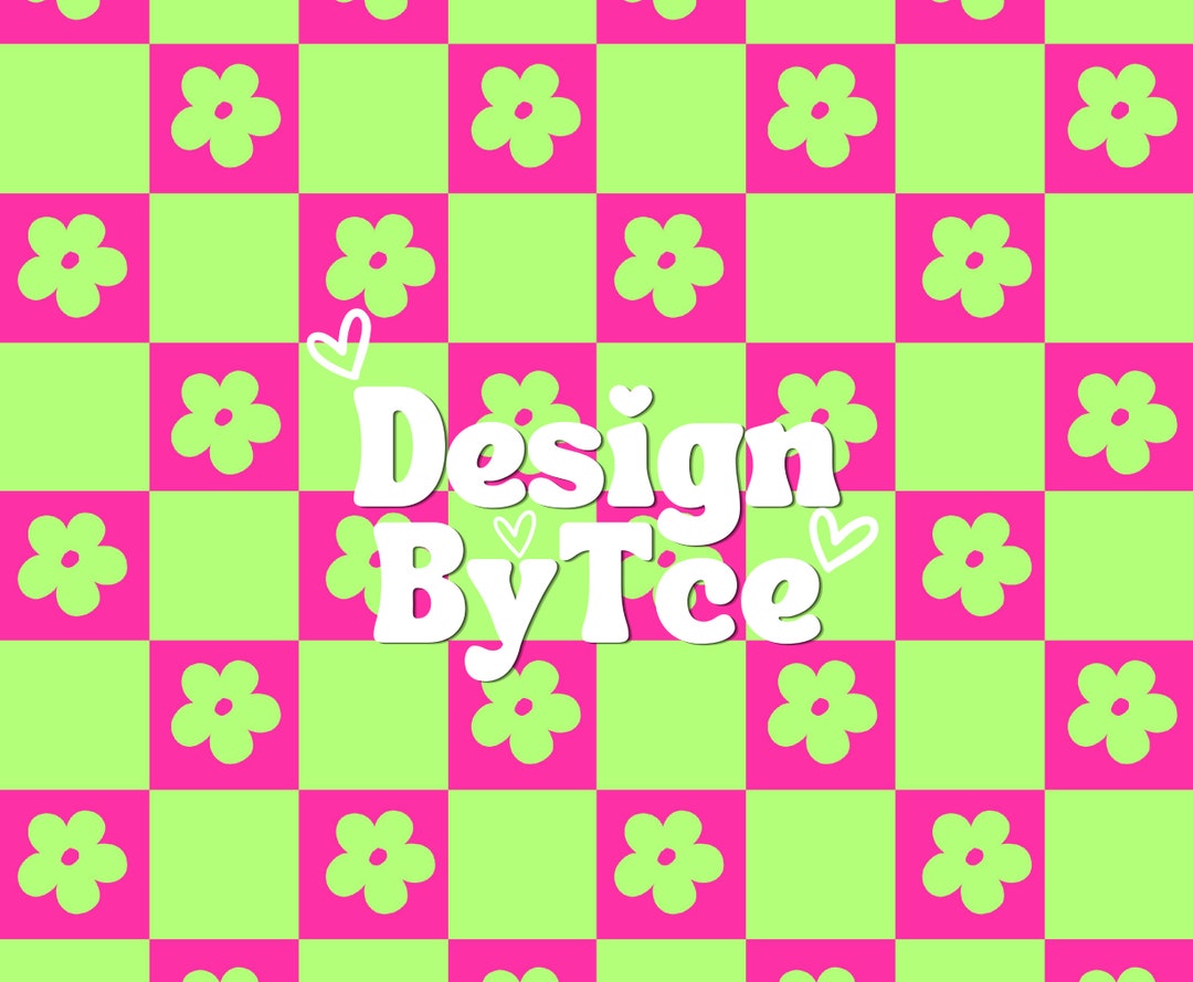 Neon Floral Checkered Pattern: Pink & Green Fabric Sublimation (digital ...