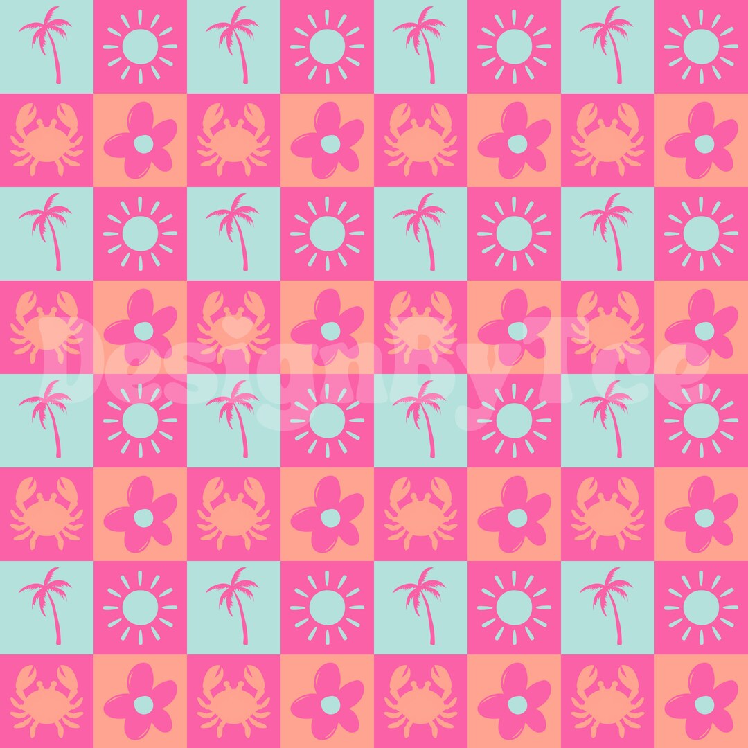 Hot Pink Summer Pattern: Sun, Palm Tree, Daisy (seamless Digital File ...