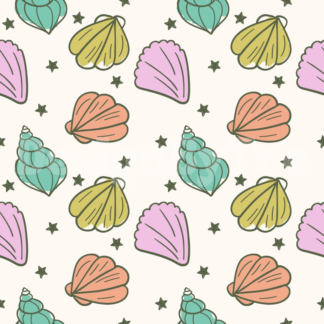 Retro Funky Colorful Seashells Seamless Pattern Files for Fabric ...