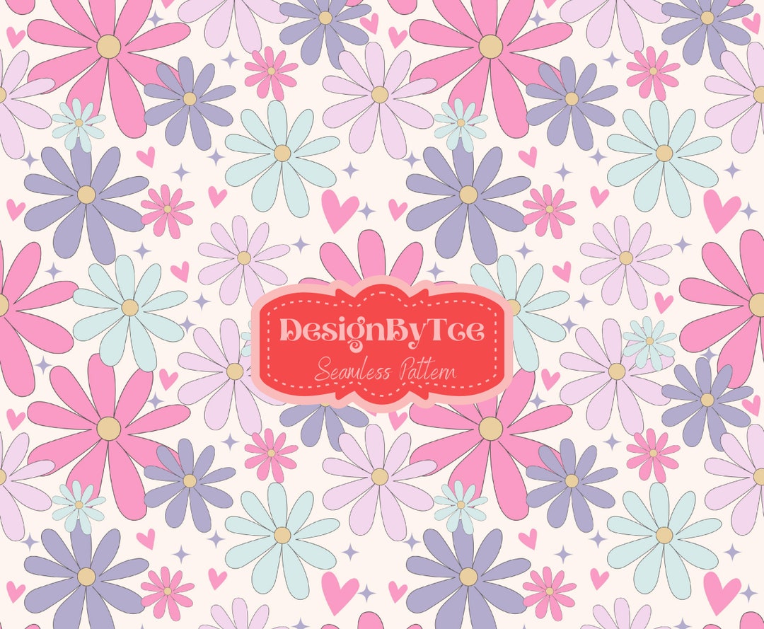Pastel Pink Blue Purple Daisy Seamless Floral Pattern for Retro Flowers ...