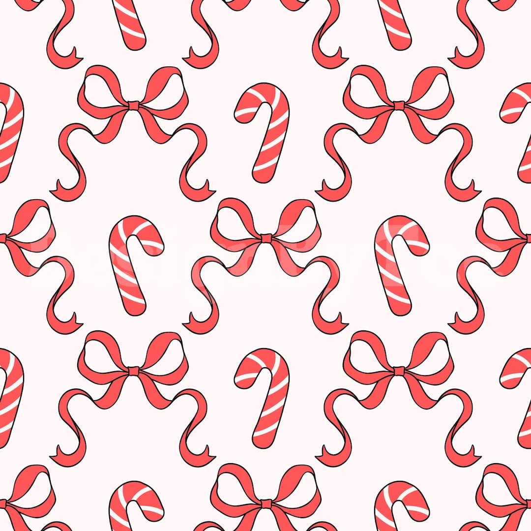Coquette Christmas Bows and Candy Cane Seamless Pattern Files for ...