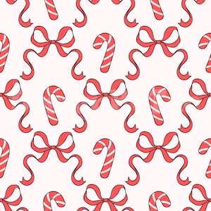 Coquette Christmas Bows and Candy Cane Seamless Pattern Files for ...