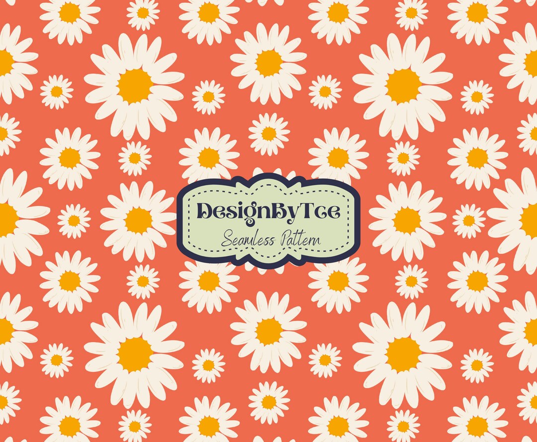 Retro Daisy Seamless Pattern: Orange Floral Fabric Design (digital File ...