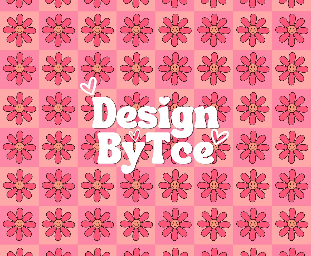 Pink Happy Daisy Cute Flowers With Checkered Seamless Repeating Digital ...