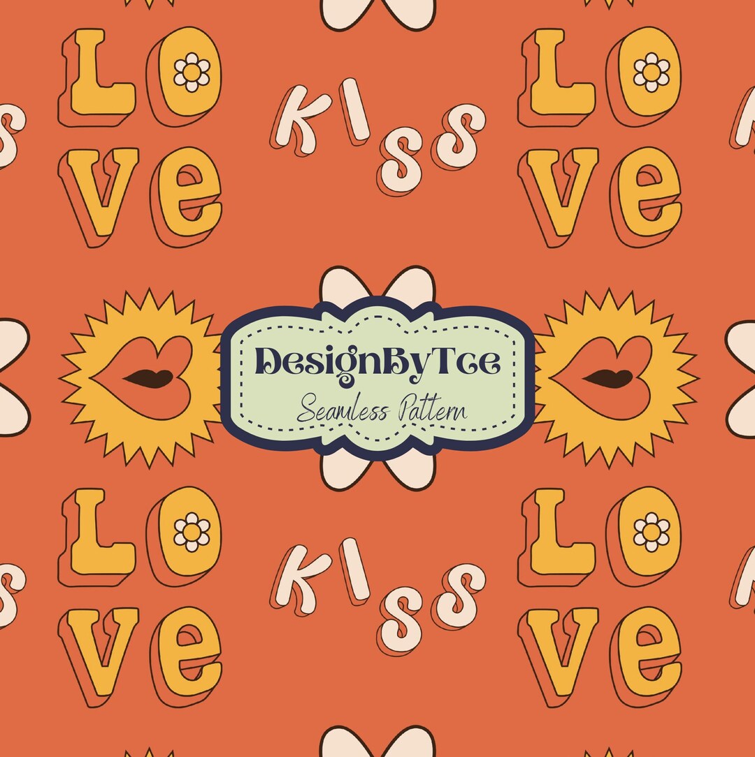 Groovy Love Valentines Day Kiss And Love Seamless Pattern Files For