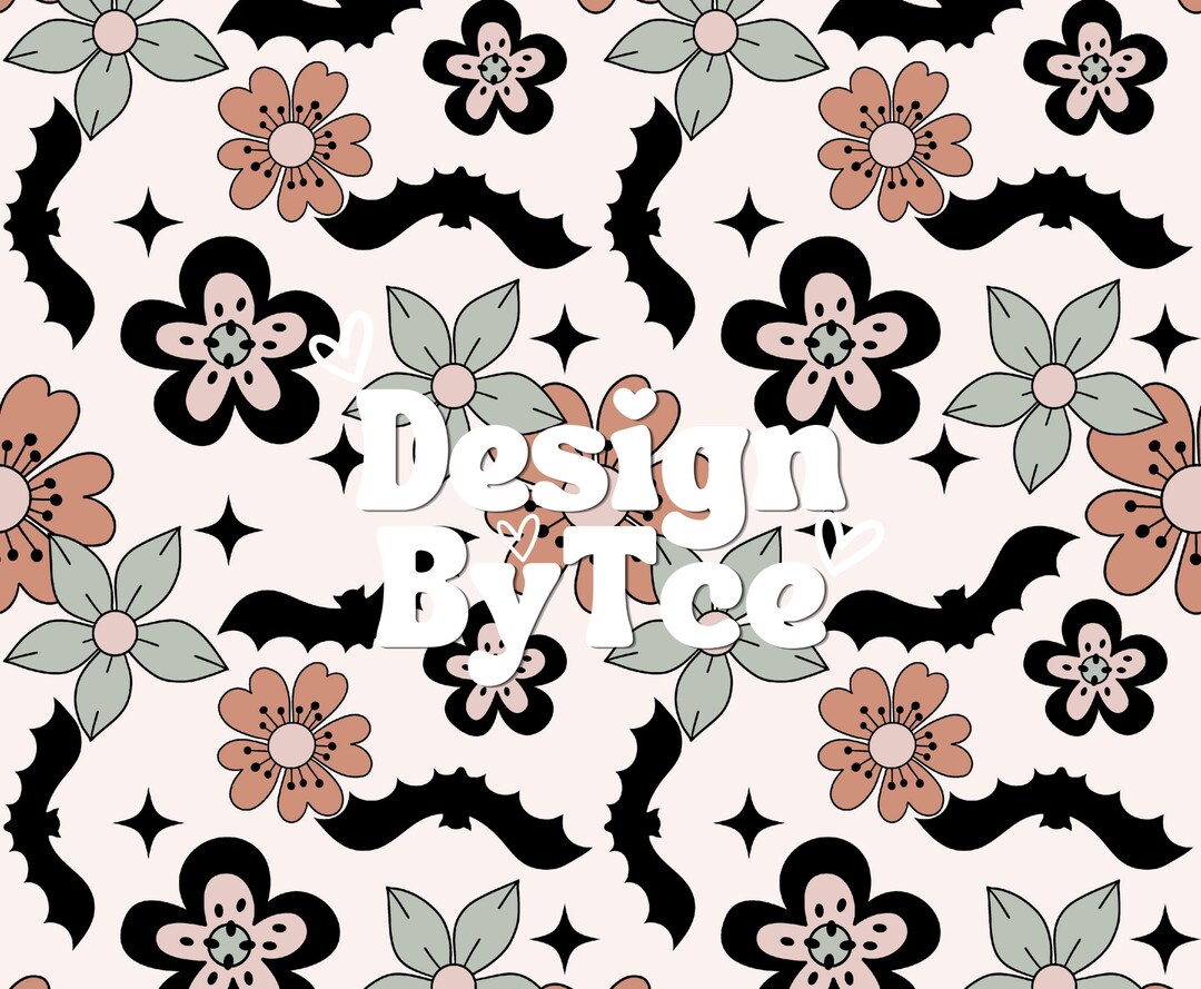 Floral Boho Bats Halloween Fabric Pattern (seamless Digital File) - Etsy