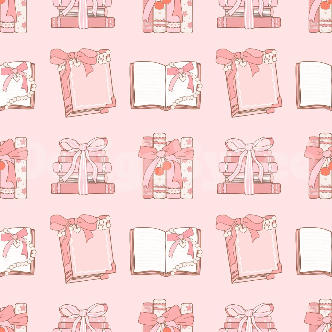 Coquette Books Girly Seamless Pattern Files for Soft Pink Fabric ...