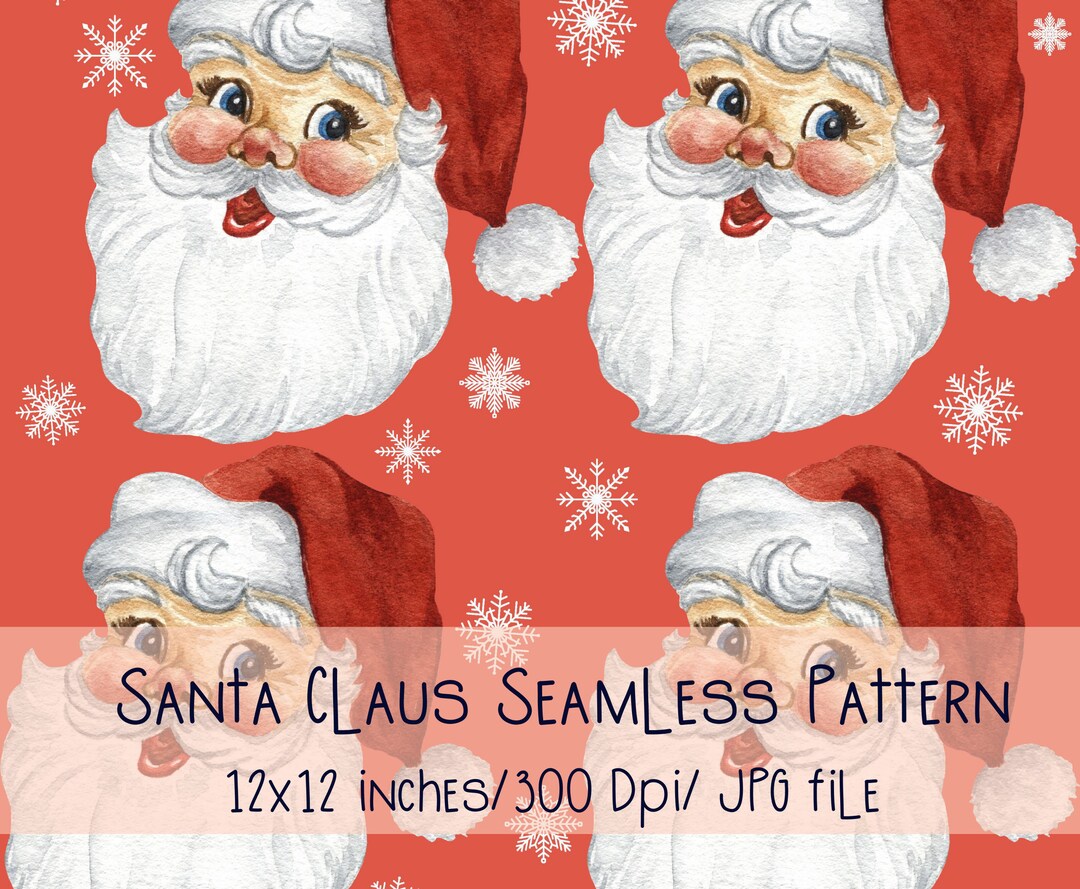 Red Vintage Retro Santa Seamless Pattern for Fabric Printing, Christmas ...
