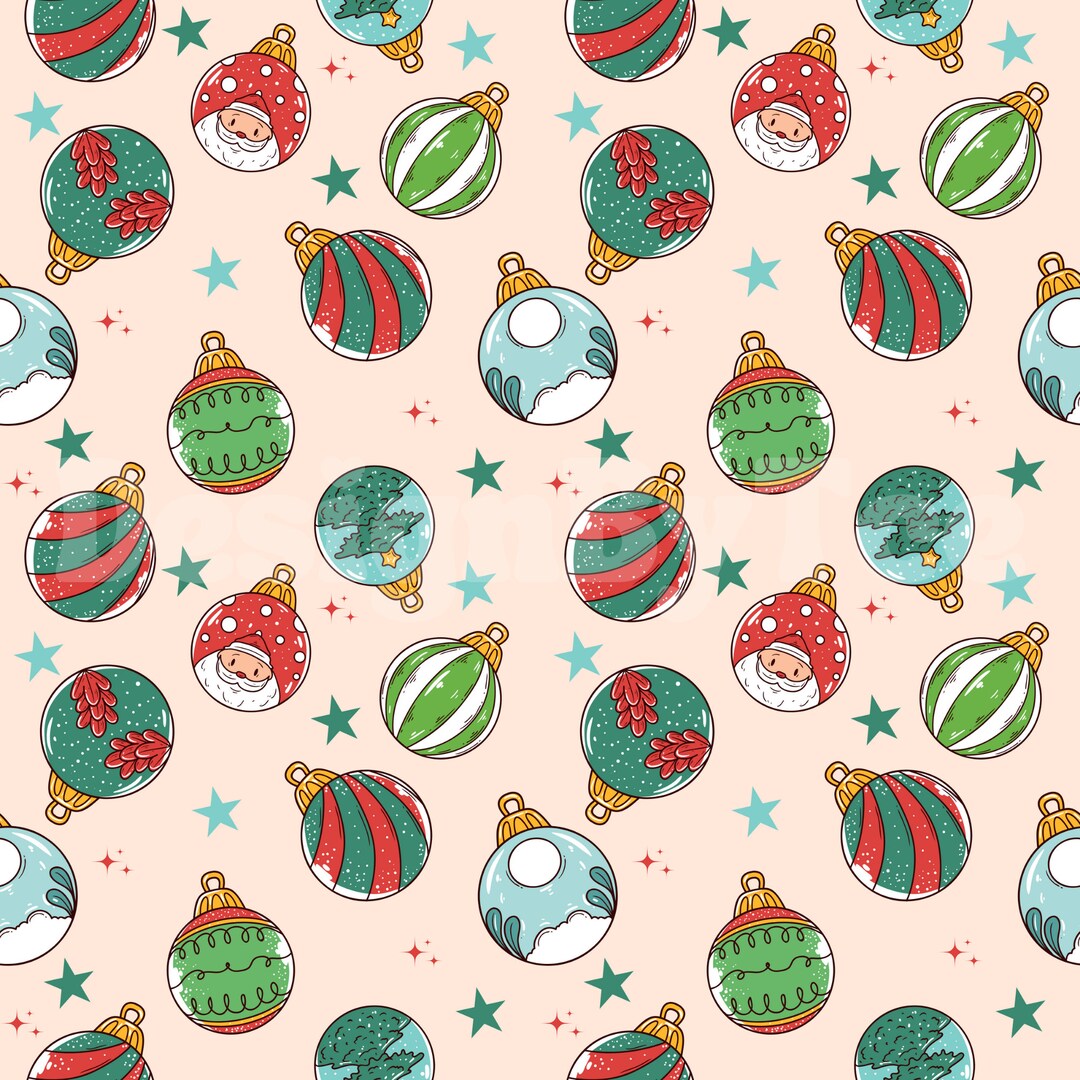 Christmas Doodle Ornaments Seamless Pattern Files for Christmas Fabric ...