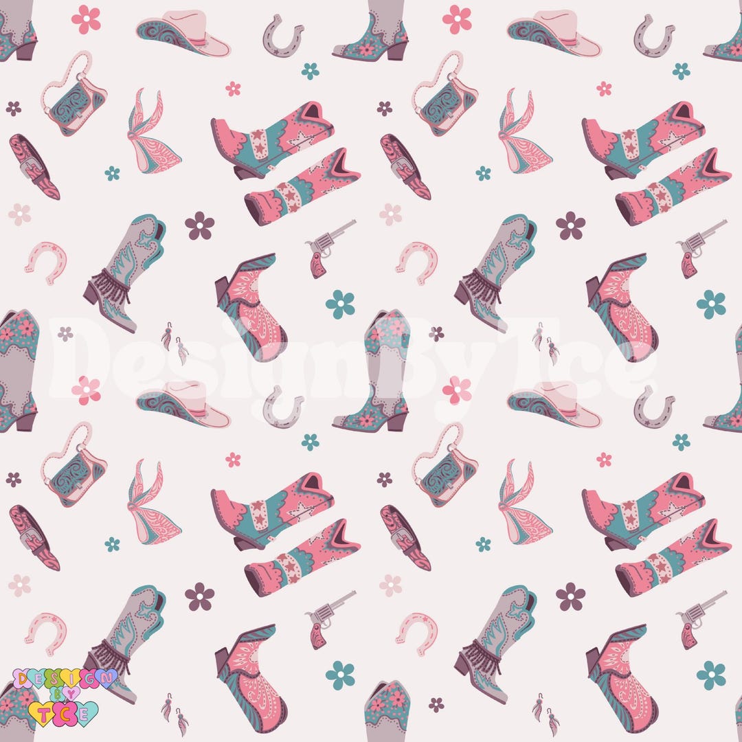 Vintage Cowgirl Boot Seamless Pattern: Fabric Printing (digital ...