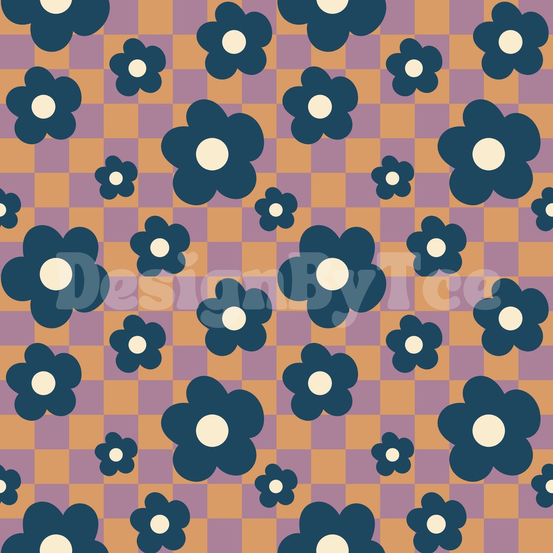 Boho Checker With Daisy Seamless Pattern Files for Fabric Printing ...