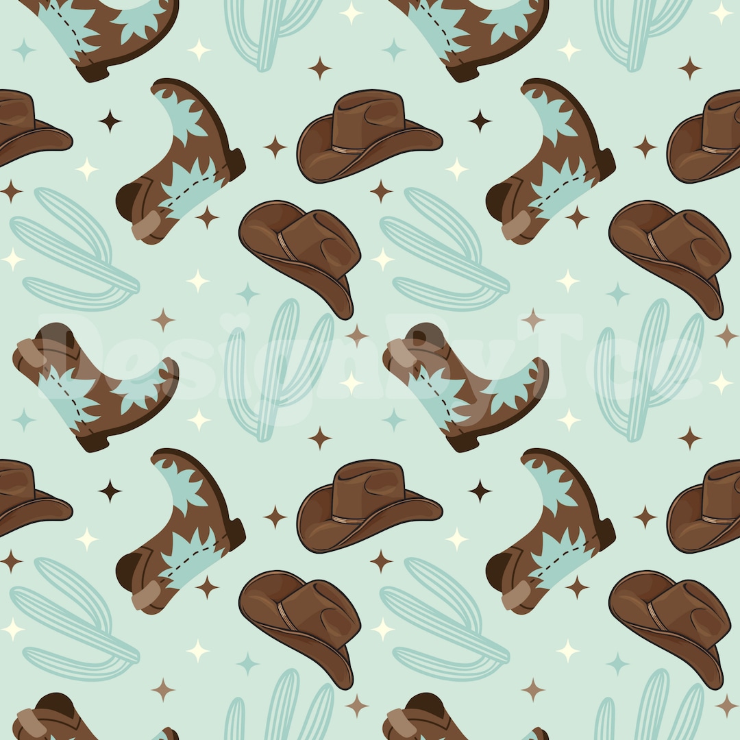Cowboy Boots and Hats With Star Seamless Pattern Files for Blue Fabric ...
