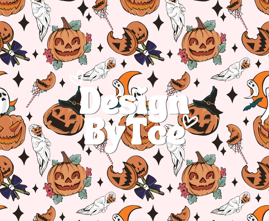 Spooky Ghost & Pumpkin Seamless Pattern: Boho Halloween Fabric (digital ...