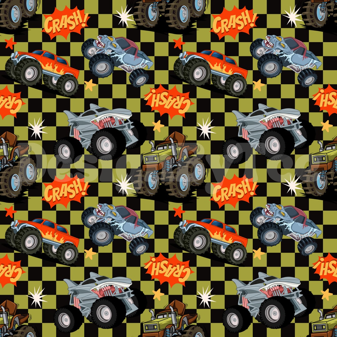 Monster Truck Crash Seamless Pattern: Boys Fabric Design (digital File ...