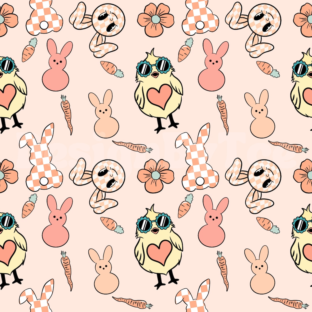 Groovy Chick & Checkered Bunny Easter Pattern: Spring Fabric Design ...