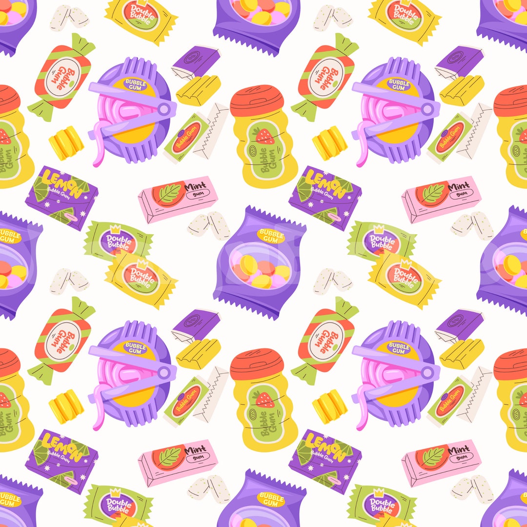 Bubble Gum and Mint Gum Seamless Pattern Files for Funny Fabric ...