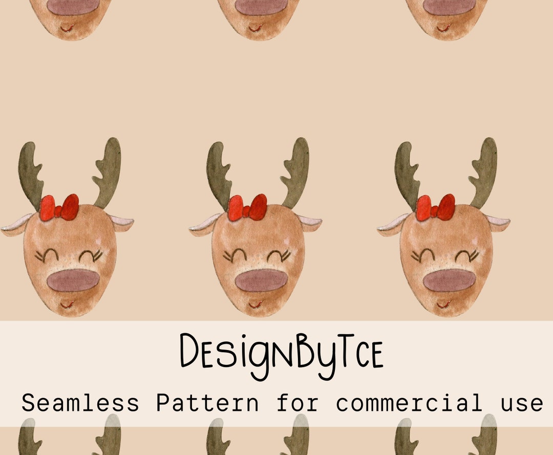 Watercolor Hand Drawn Reindeer Seamless Pattern Files for Christmas ...
