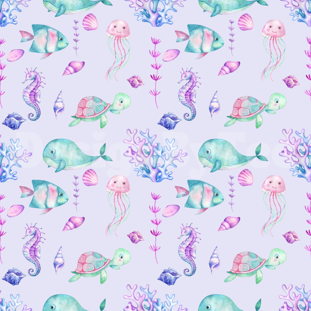 Pastel Ocean Animal Seamless Pattern Files for Sea Fabric Printing ...
