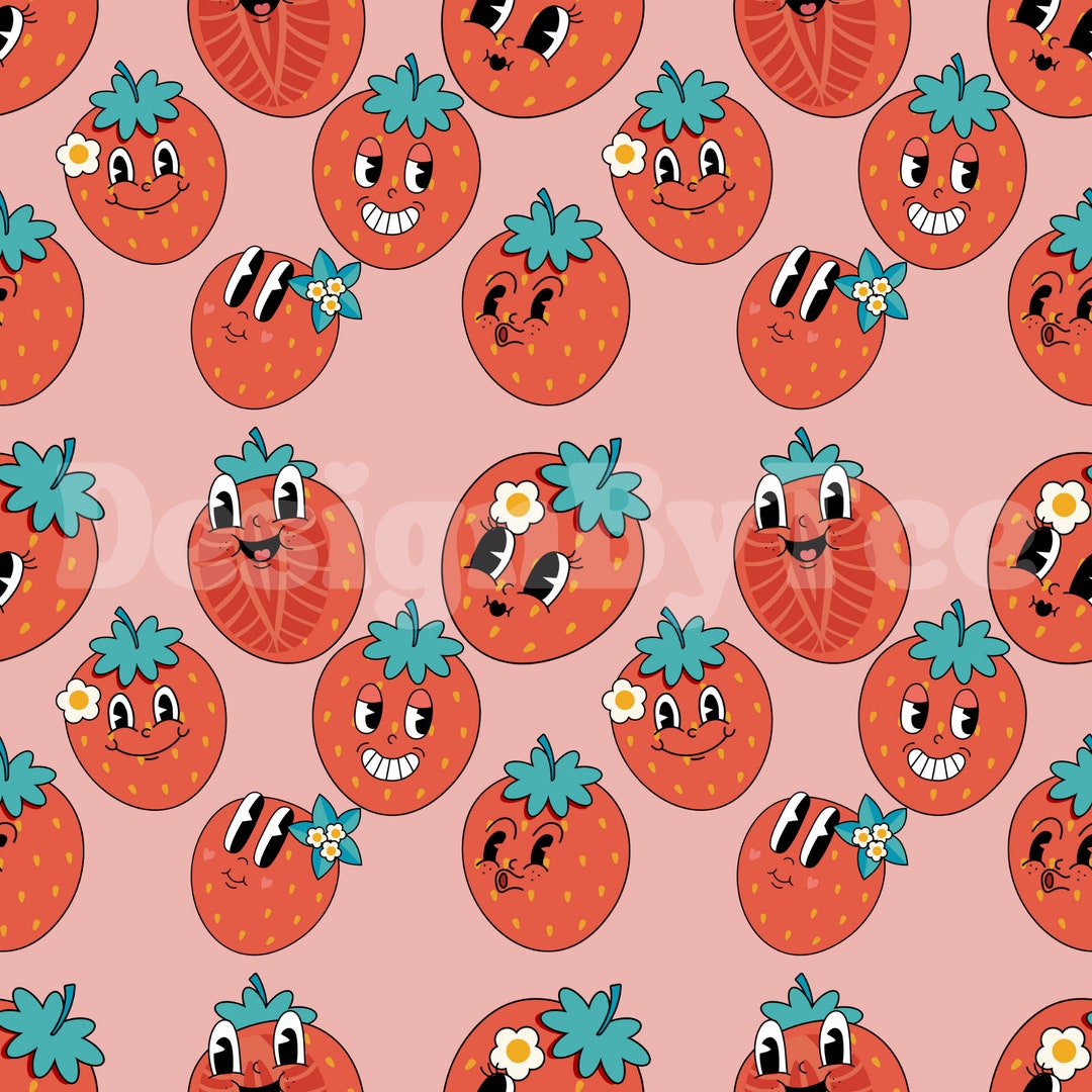 Funny Groovy Cute Strawberries Seamless Pattern Files for Kids Fabric ...